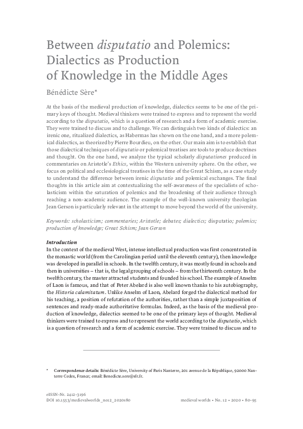 (PDF) Between disputatio and Polemics: Dialectics as Production of ...