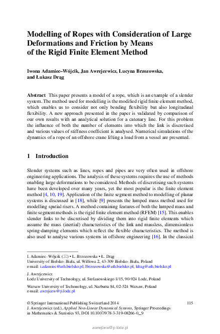 (PDF) Modeling of ropes with consideration of large deformations and ...