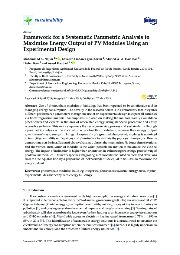 (PDF) Framework for a Systematic Parametric Analysis to Maximize Energy Output of PV Modules ...