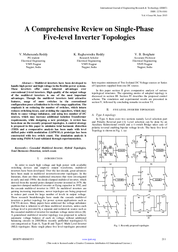 (PDF) A Comprehensive Review on Single-Phase Five-level Inverter Topologies