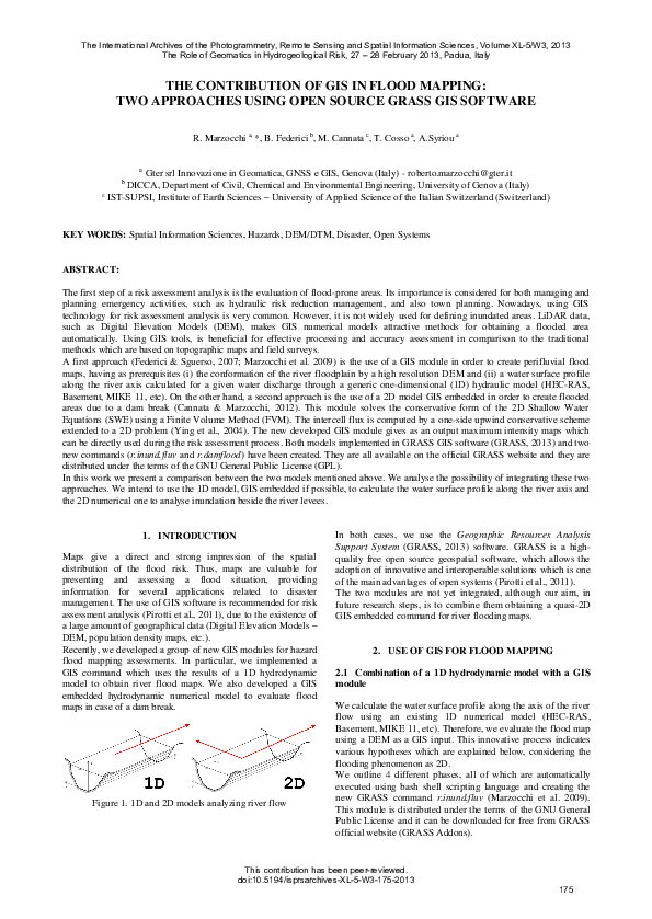 Pdf The Contribution Of Gis In Flood Mapping Two Approaches Using Open Source Grass Gis Software