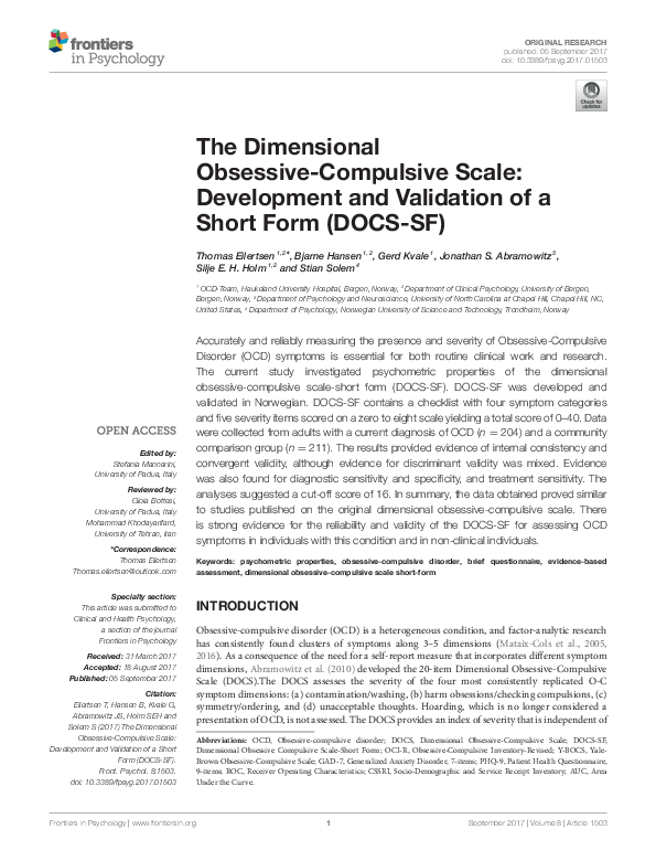 (PDF) The Dimensional Obsessive-Compulsive Scale: Development and Validation of a Short Form ...