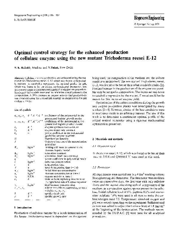 (PDF) Optimal control strategy for the enhanced production of cellulase enzyme using the new ...