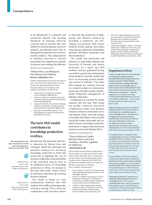 (PDF) The twin-PhD model contributs to knowledge production in Africa
