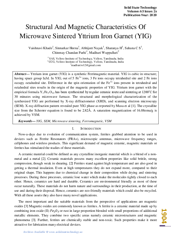(PDF) Structural And Magnetic Characteristics Of Microwave Sintered ...