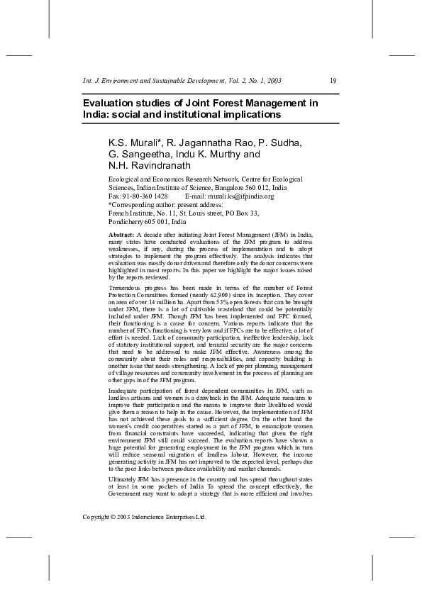 (PDF) Joint forest management and community forestry in India: An ...