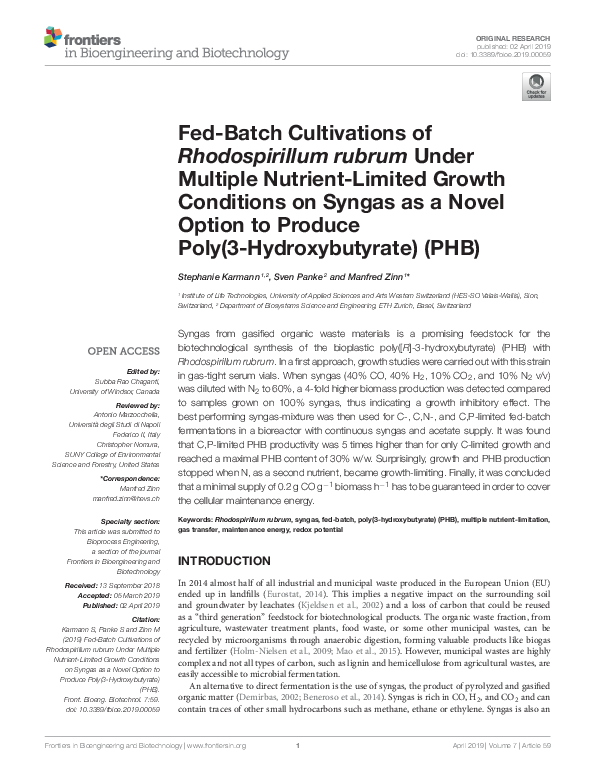 (PDF) Fed-Batch Cultivations of Rhodospirillum rubrum Under Multiple Nutrient-Limited Growth ...