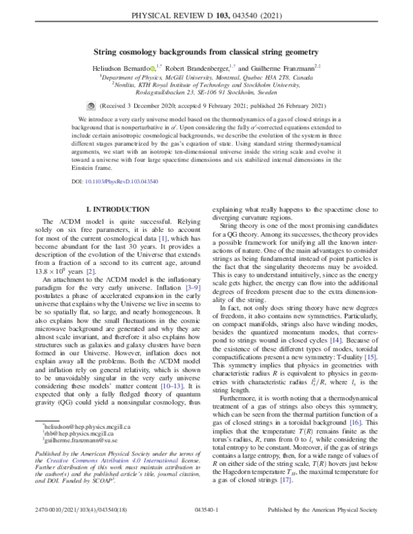 (PDF) String cosmology backgrounds from classical string geometry | Guilherme Franzmann ...