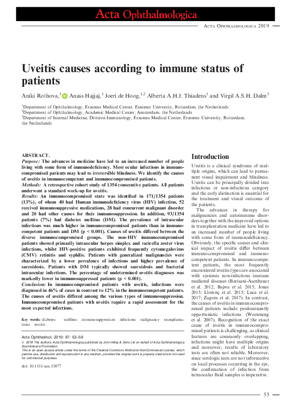 (PDF) Uveitis causes according to immune status of patients