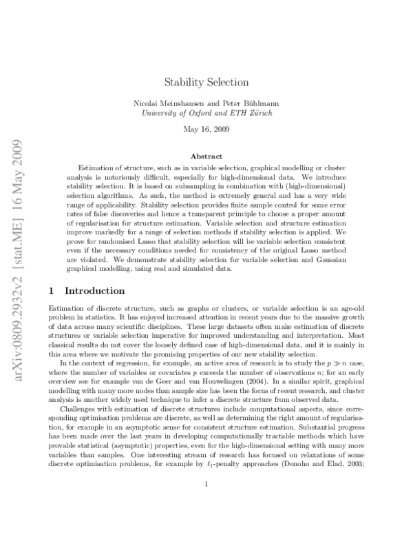 (PDF) Stability selection
