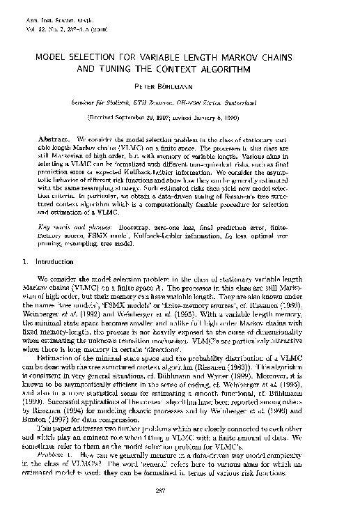 (PDF) Model Selection for Variable Length Markov Chains and Tuning the Context Algorithm