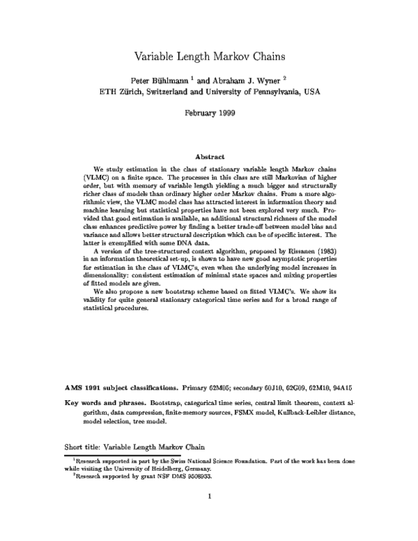 (PDF) Variable length Markov chains