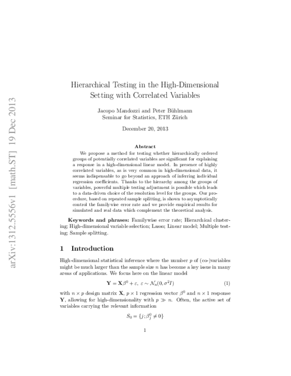 (PDF) Hierarchical Testing in the High-Dimensional Setting With ...
