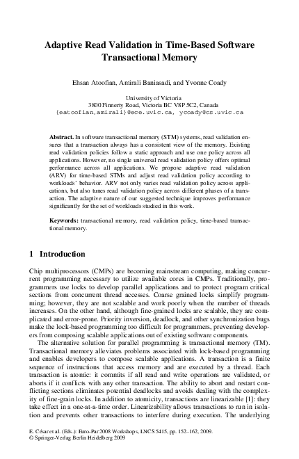 (PDF) Adaptive Read Validation in Time-Based Software Transactional Memory