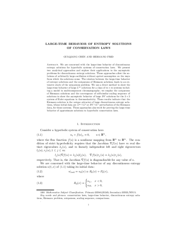 (PDF) Large-time behavior of entropy solutions of conservation laws