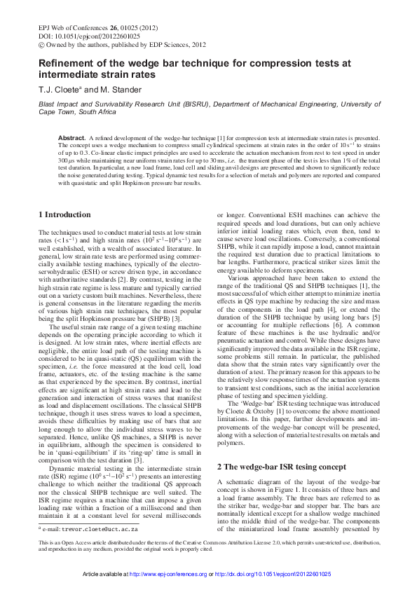 (PDF) Refinement of the wedge bar technique for compression tests at ...