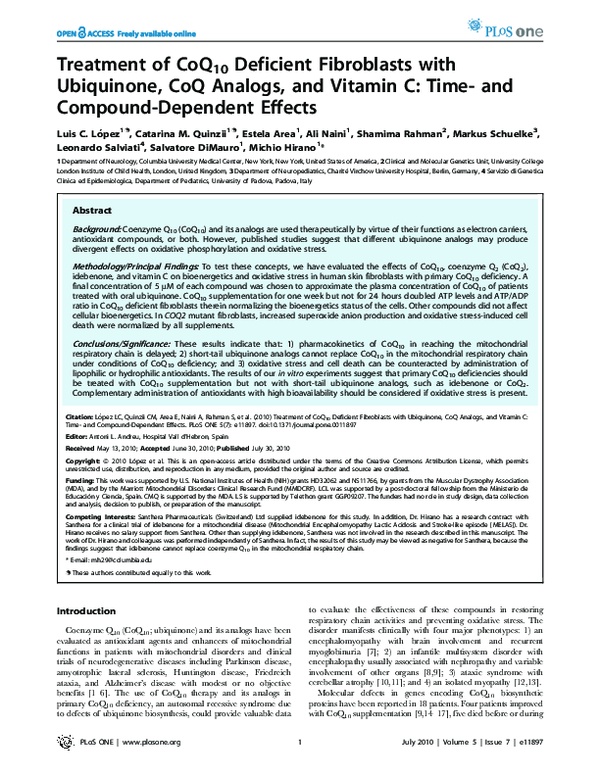 (PDF) Treatment of CoQ(10) deficient fibroblasts with ubiquinone, CoQ ...