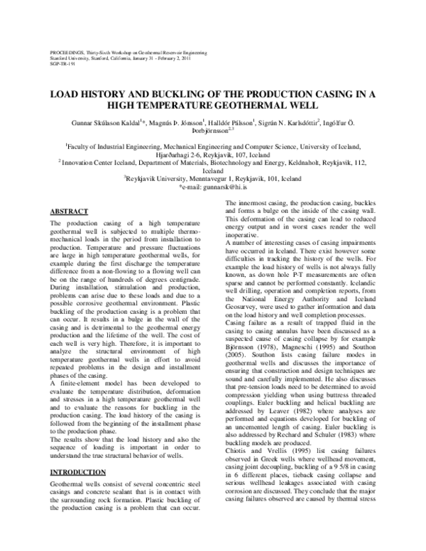(PDF) Load History and Buckling of the Production Casing in a High ...