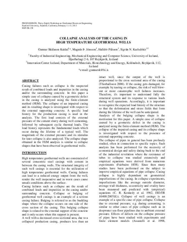 (PDF) Collapse analysis of the casing in high temperature geothermal wells