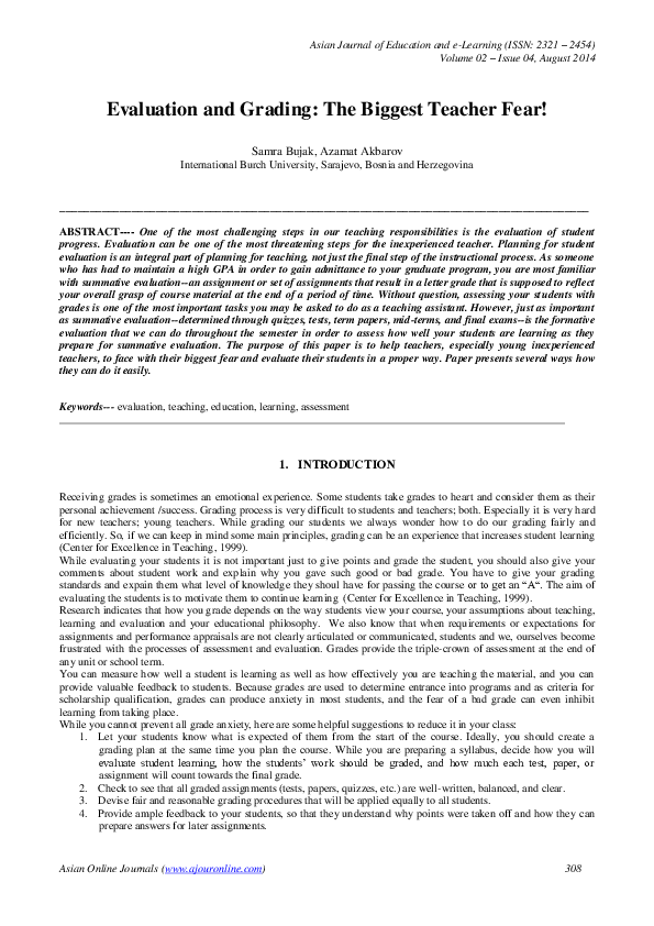(PDF) Evaluation and Grading: The Biggest Teacher Fear