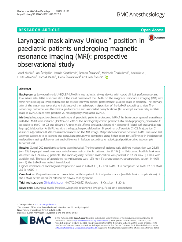 (PDF) Laryngeal mask airway Unique™ position in paediatric patients ...