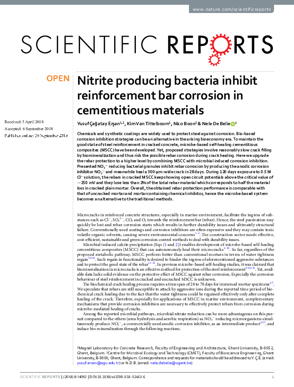 (PDF) Nitrite producing bacteria inhibit reinforcement bar corrosion in ...