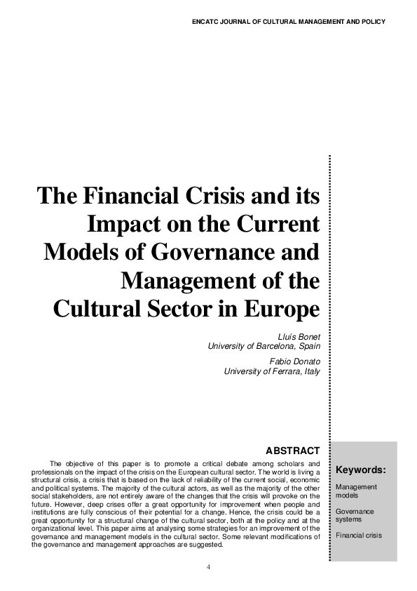 (PDF) The Financial Crisis and its Impact on the Current Models of ...