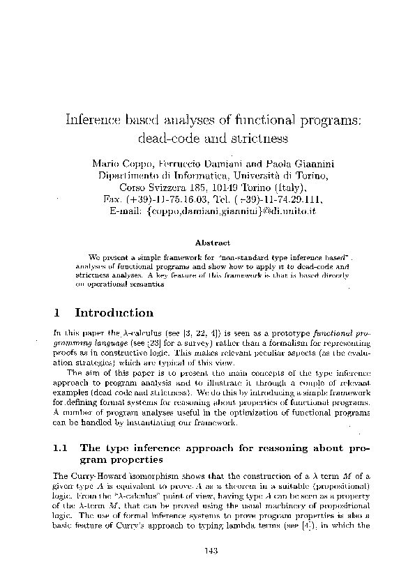 (PDF) Inference based analyses of functional programs: dead-code and strictness