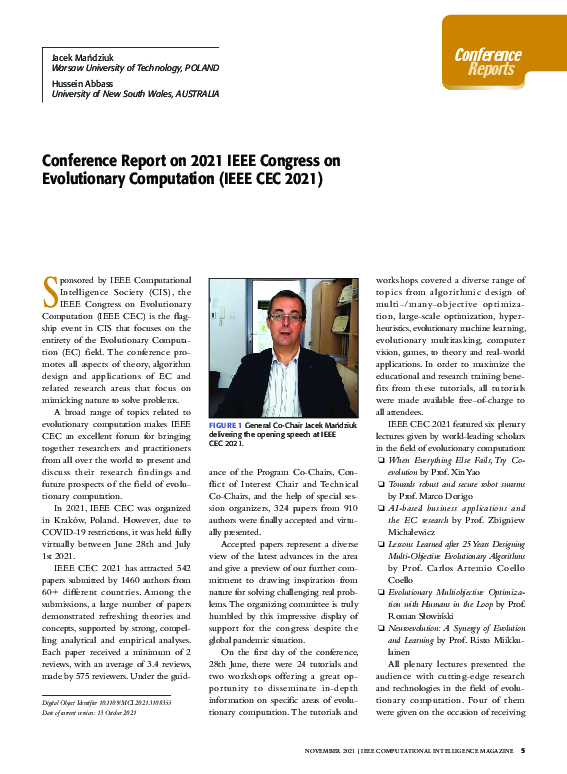 (PDF) Conference Report on 2021 IEEE Congress on Evolutionary Computation (IEEE CEC 2021 ...