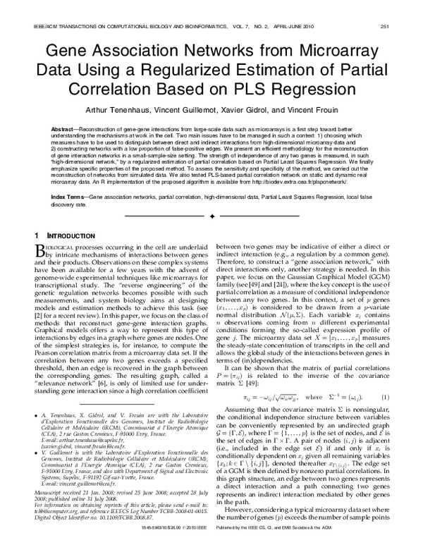 (PDF) Gene Association Networks from Microarray Data Using a Regularized Estimation of Partial ...