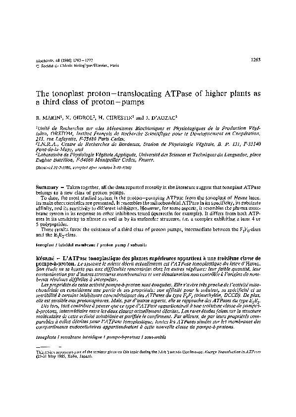 (PDF) The tonoplast proton—Translocating ATPase of higher plants as a third class of proton ...