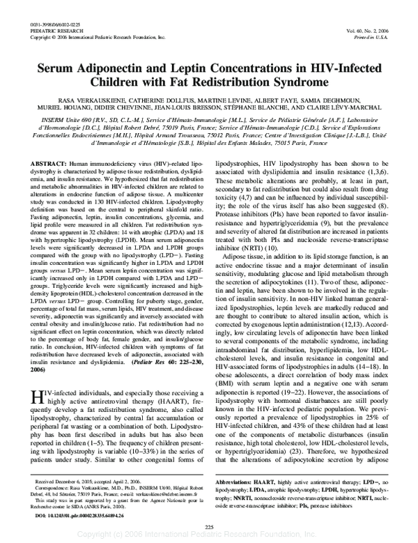 (PDF) Serum Adiponectin and Leptin Concentrations in HIV-Infected ...