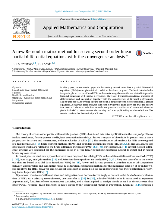 Pdf A New Bernoulli Matrix Method For Solving Second Order Linear Partial Differential