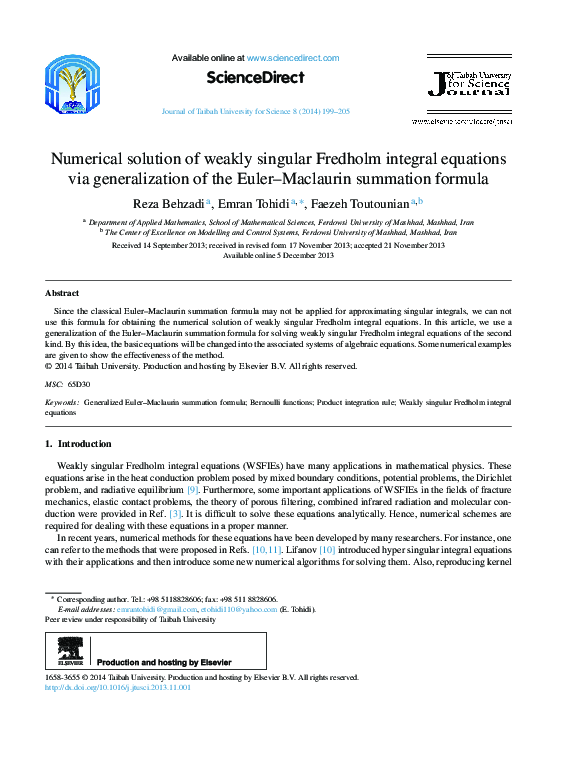 Pdf Numerical Solution Of Weakly Singular Fredholm Integral Equations