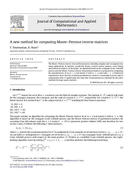 Pdf A New Method For Computing Moore Penrose Inverse Matrices