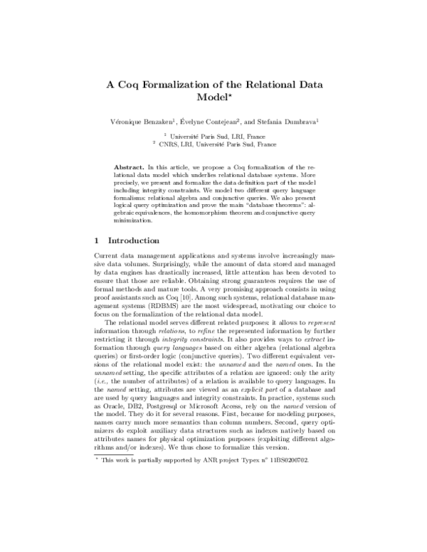 (PDF) A Coq Formalization of the Relational Data Model