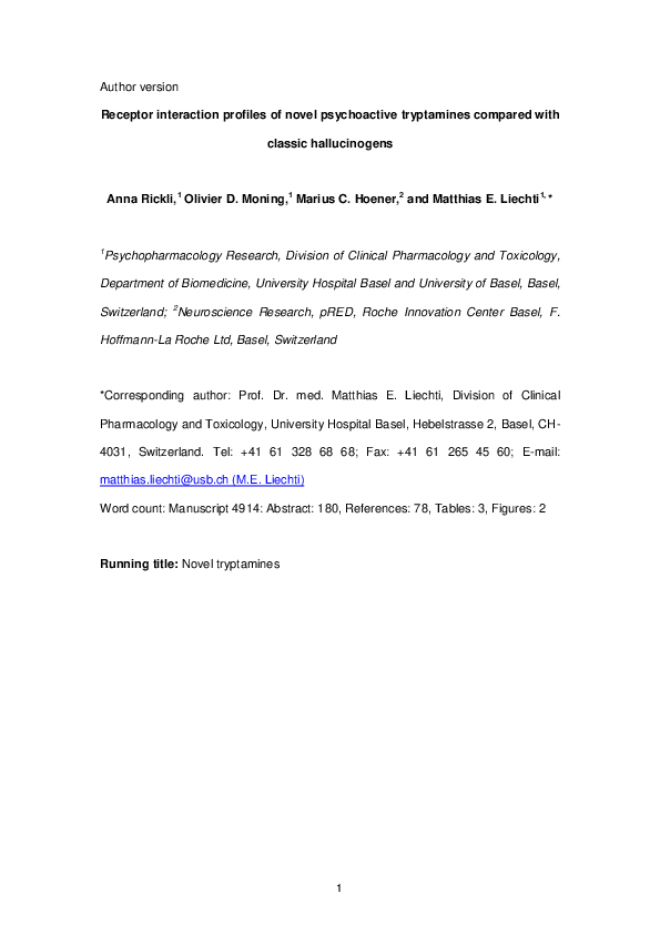 (PDF) Receptor interaction profiles of novel psychoactive tryptamines ...
