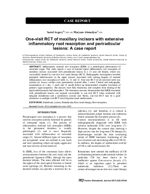 (PDF) One-visit RCT of Maxillary Incisors with Extensive Inflammatory ...