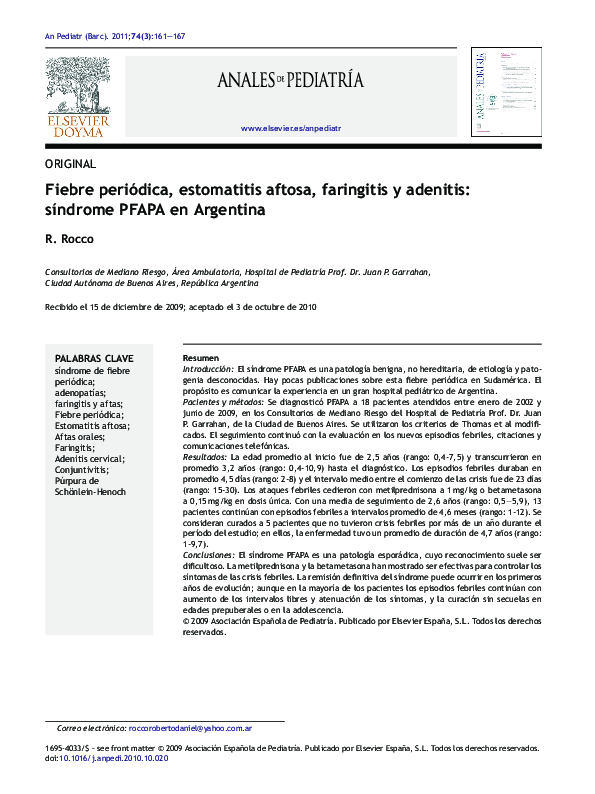 (PDF) Fiebre periódica, estomatitis aftosa, faringitis y adenitis ...