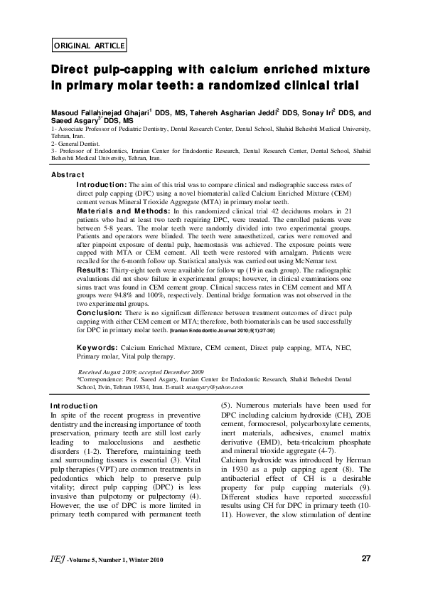(PDF) Direct pulp-capping with calcium enriched mixture in primary ...