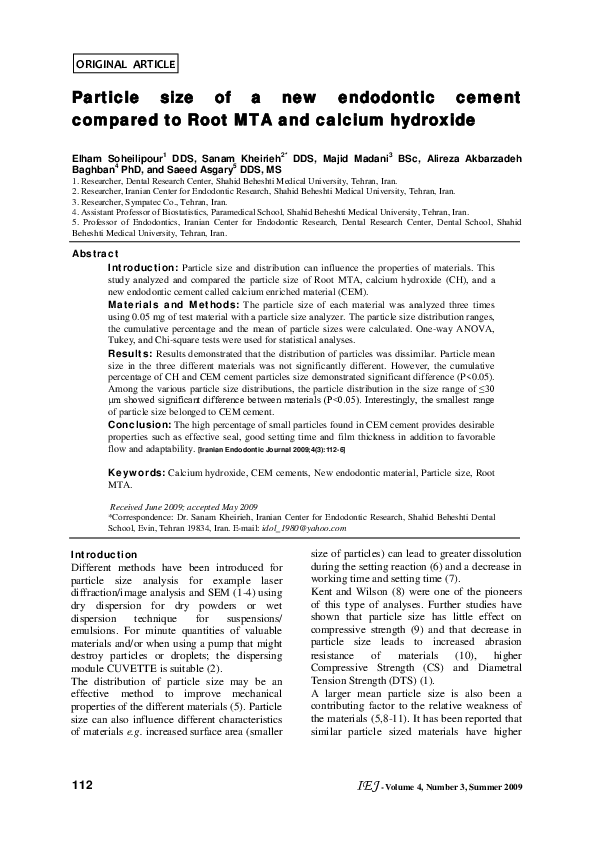 (PDF) Particle size of a new endodontic cement compared to Root MTA and ...