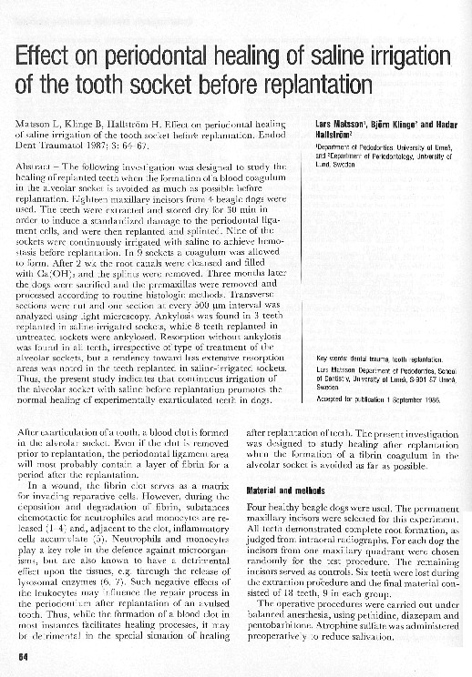 (PDF) Effect on periodontal healing of saline irrigation of the tooth ...
