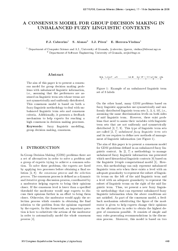 (PDF) A consensus model for Group Decision Making in unbalanced fuzzy linguistic contexts