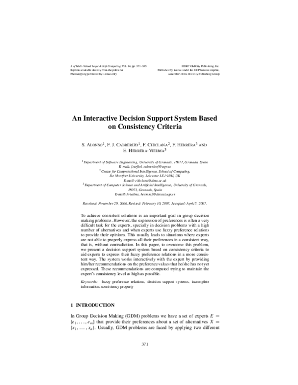 (PDF) An Interactive Decision Support System Based on Consistency Criteria