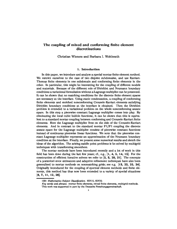Pdf The Coupling Of Mixed And Conforming Finite Element Discretizations Barbara Wohlmuth