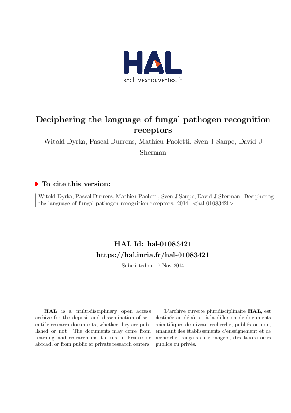 (PDF) Deciphering the language of fungal pathogen recognition receptors