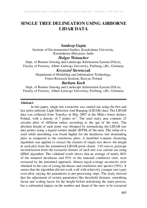 (PDF) Single Tree Delineation Using Airborne Lidar Data