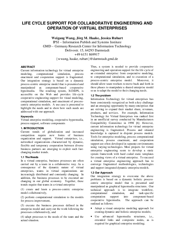 (PDF) Life cycle support for collaborative engineering and operation of ...