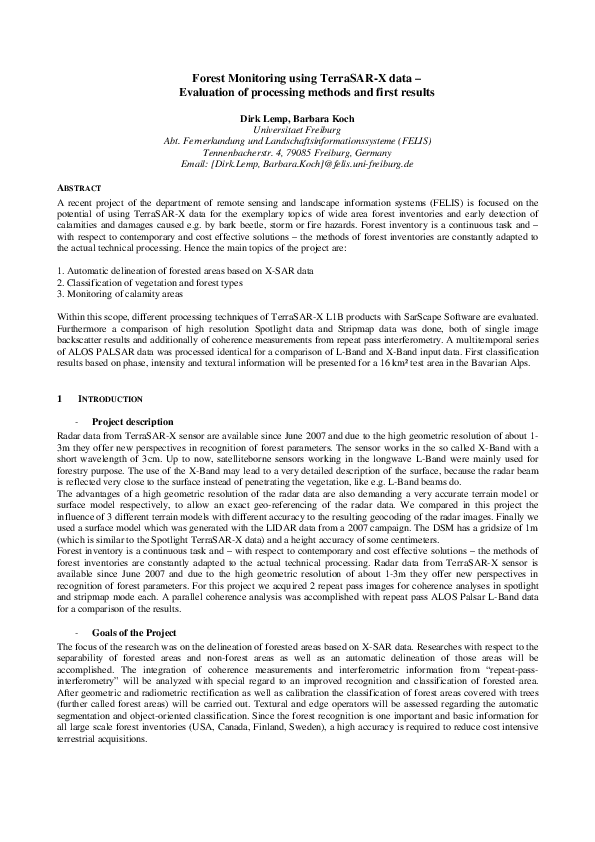 Pdf Forest Monitoring Using Terrasar X Data Evaluation Of Processing Methods And First Results