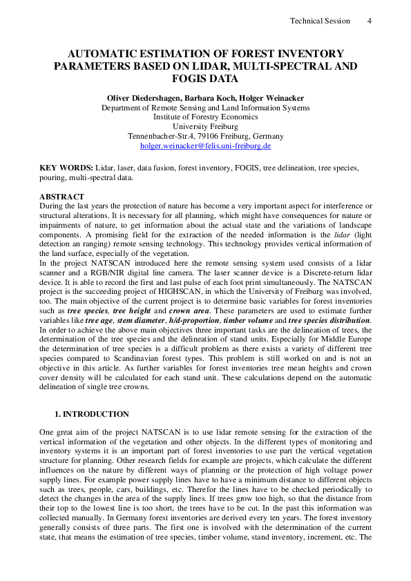 Pdf Automatic Estimation Of Forest Inventory Parameters Based On